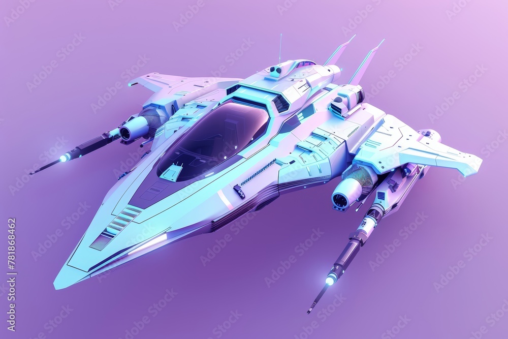 Dynamic 3D model of a sleek spaceship in pastel turquoise hues, soaring ...