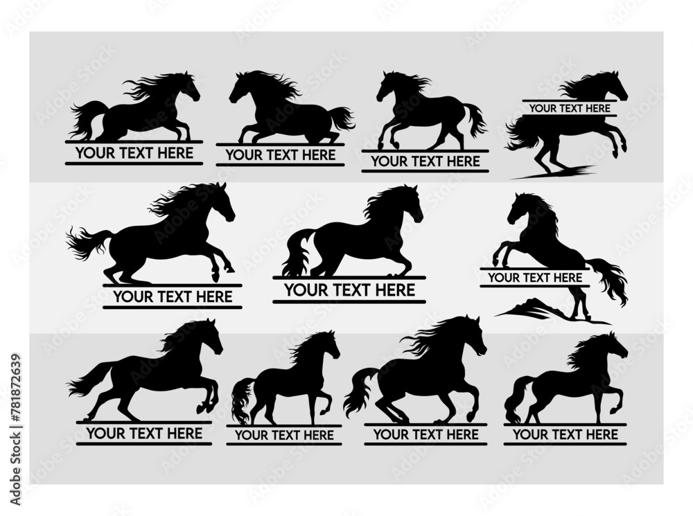 Horse Split Monogram Svg | Bundle | Horse Silhouette | Horse Svg ...