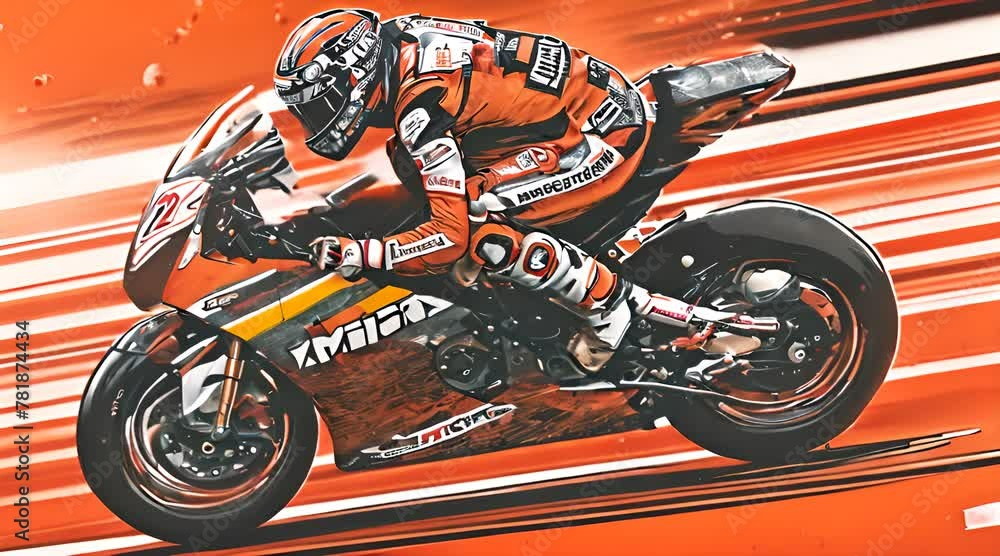 illustration of riding and race of a big bike in the circuit, the rider ...