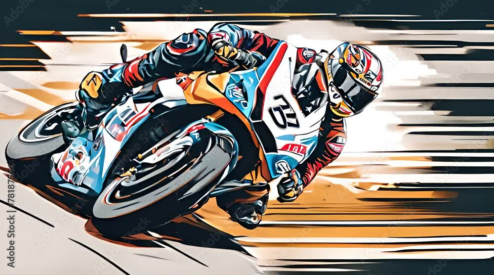 illustration of riding and race of a big bike in the circuit, the rider ...