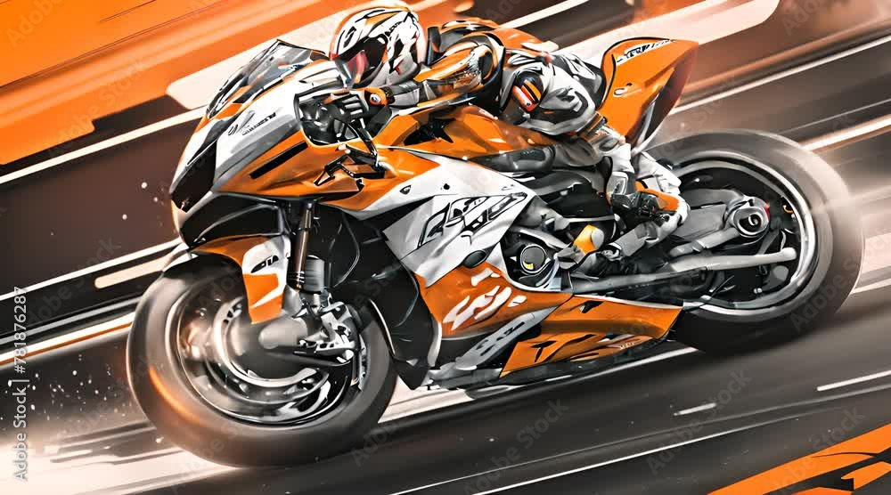 illustration of riding and race of a big bike in the circuit, the rider ...
