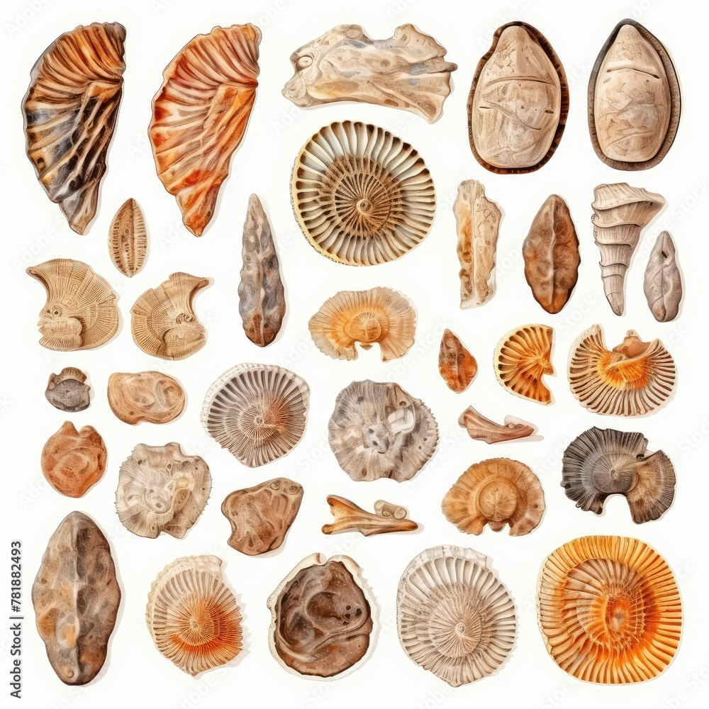Fossils Set, Archeologic Fossil Dig Collection Isolated, Fossilized ...