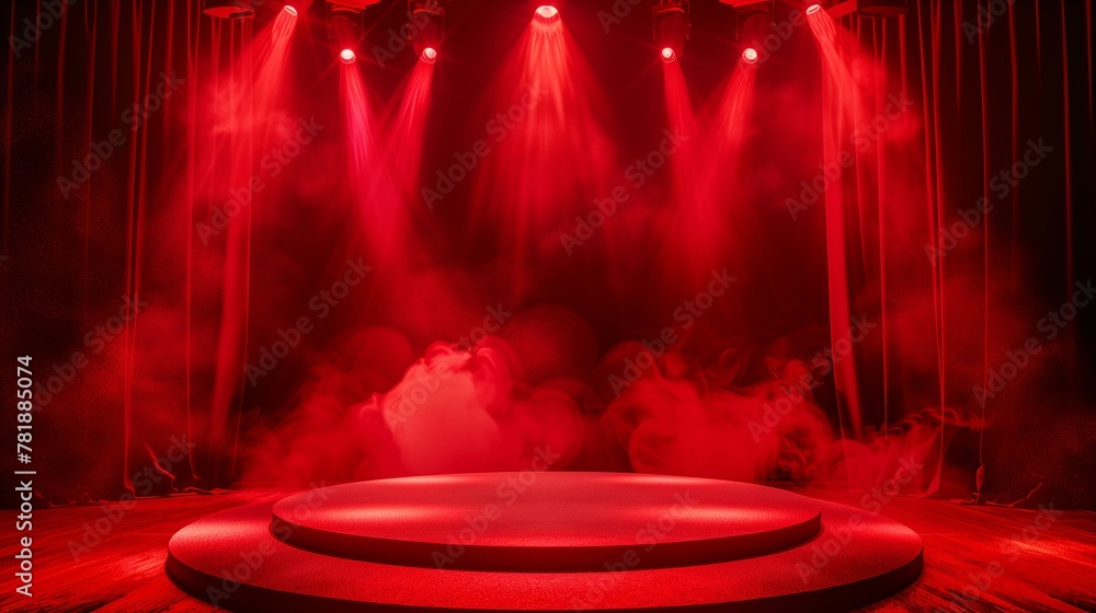 ed stage with spotlights and smoke. Stage background for presentation ...