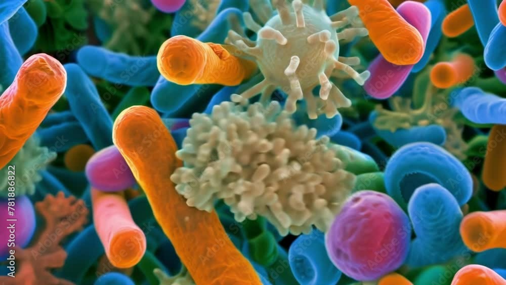 A microscopic image of a vibrant and diverse bacterial community with ...
