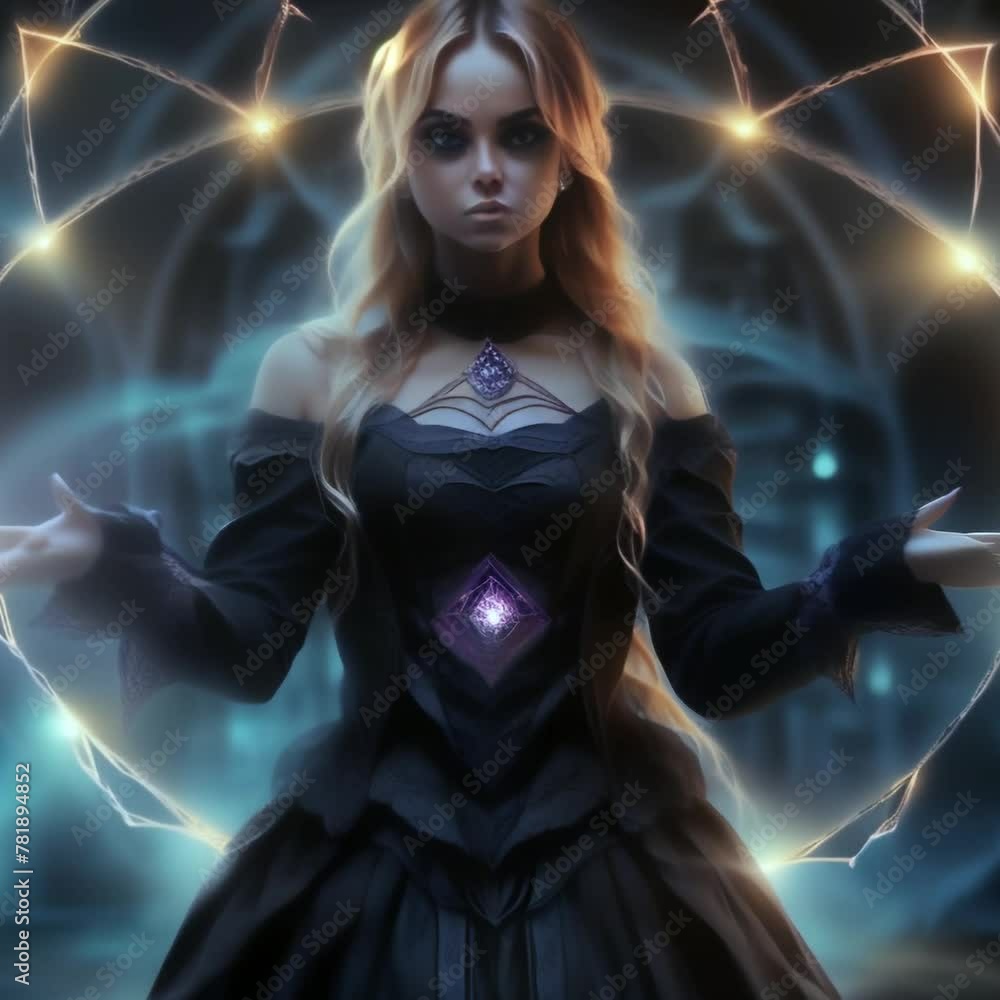 animation, motion effect, beautiful witch standingwith Fullmetal ...