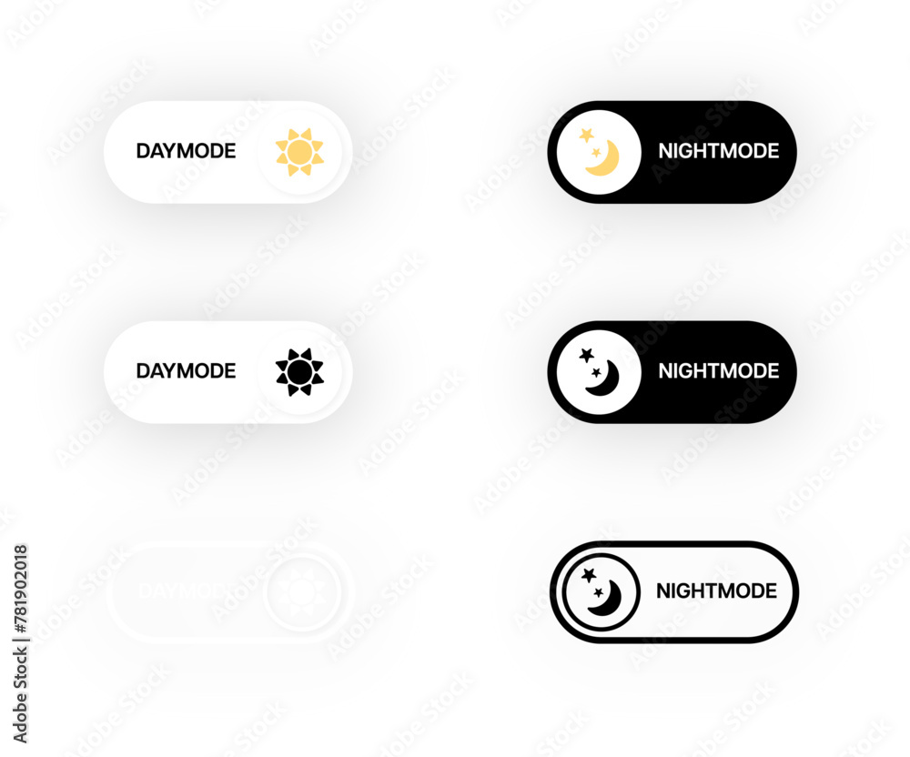 Versatile day/night toggle icons for UI/UX, including sun and moon ...