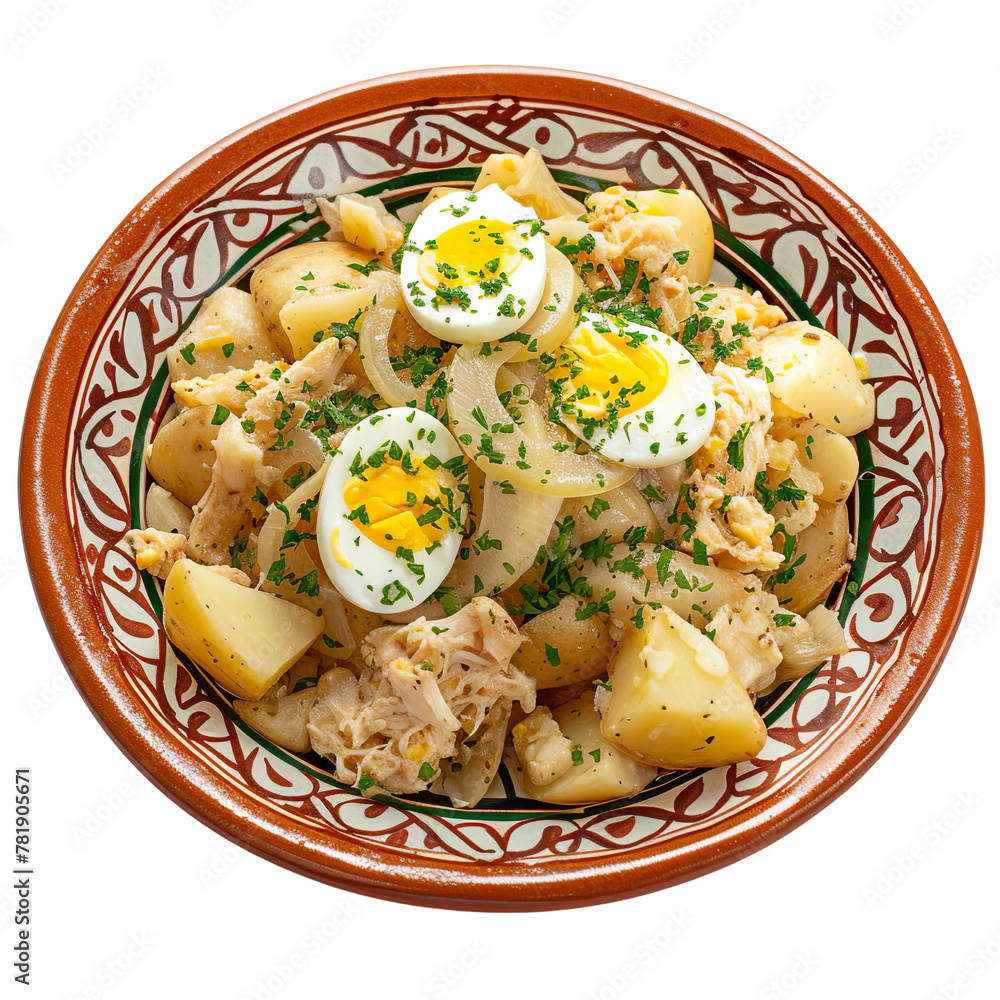 front view of Bacalhau à Brás with Portuguese shredded salted cod ...
