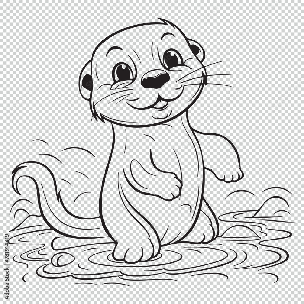 Otter line art for kids coloring book, vector illustration on ...