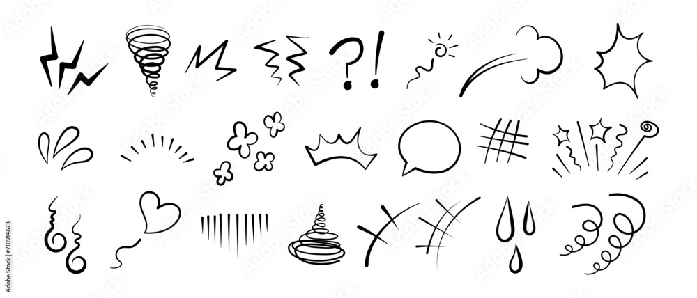 Anime manga comic emoticon element graphic effects hand drawn doodle ...