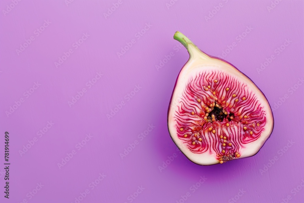 fresh fig cross section on purple background with visible seeds Stock ...