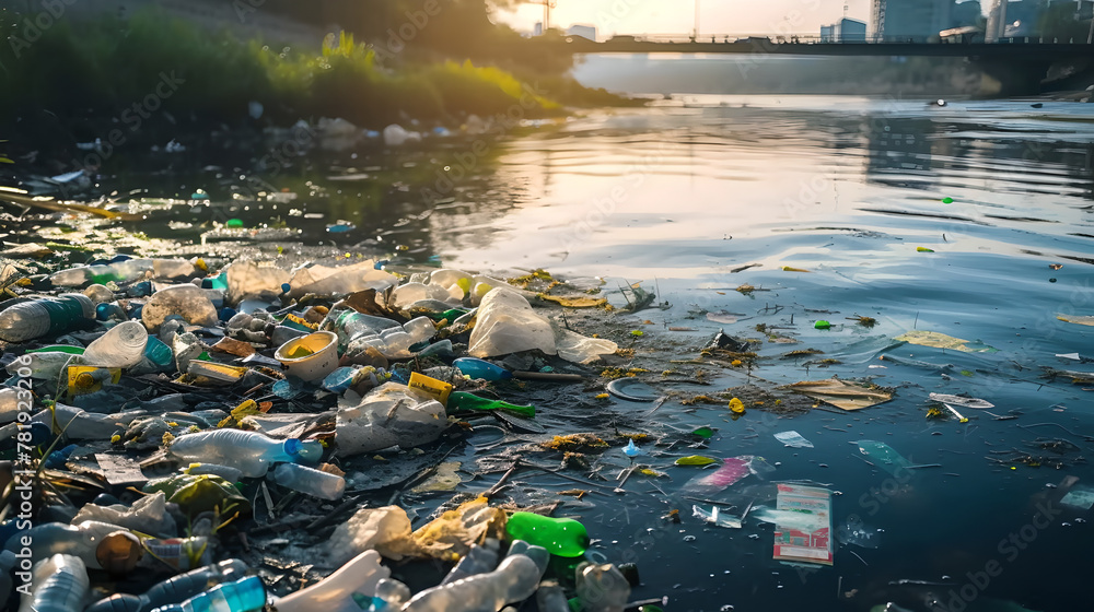 Plastic trash in river and Valleys, waterways, environment pollution ...