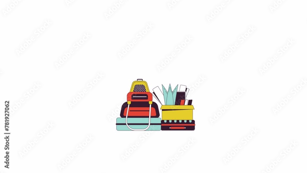 Personal belongings line 2D object animation. Moving flat color cartoon ...