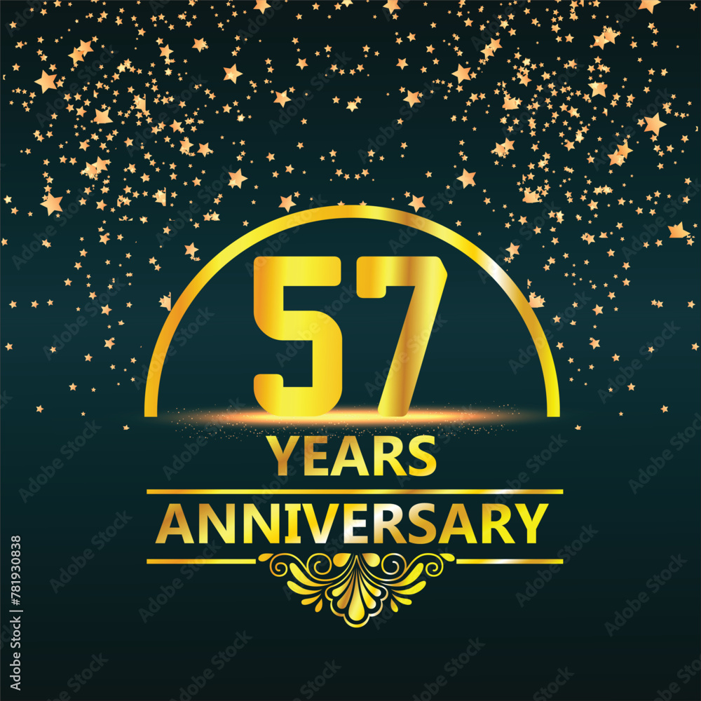 57th Anniversary logo design with golden numbers and red ribbon for ...