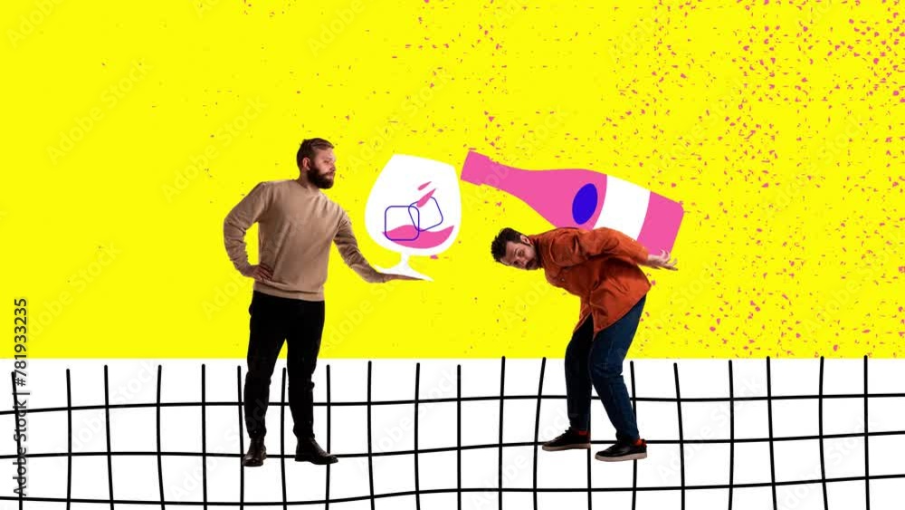 Meeting. Young people going to alcohol party, drinking wine, having fun ...