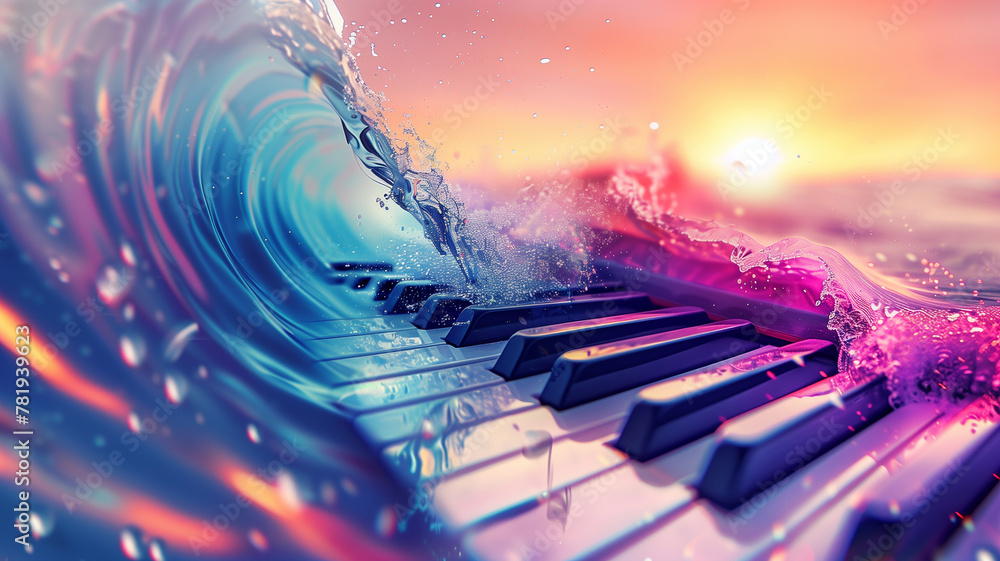 A clean, vivid banner with a photorealistic close-up of a piano ...