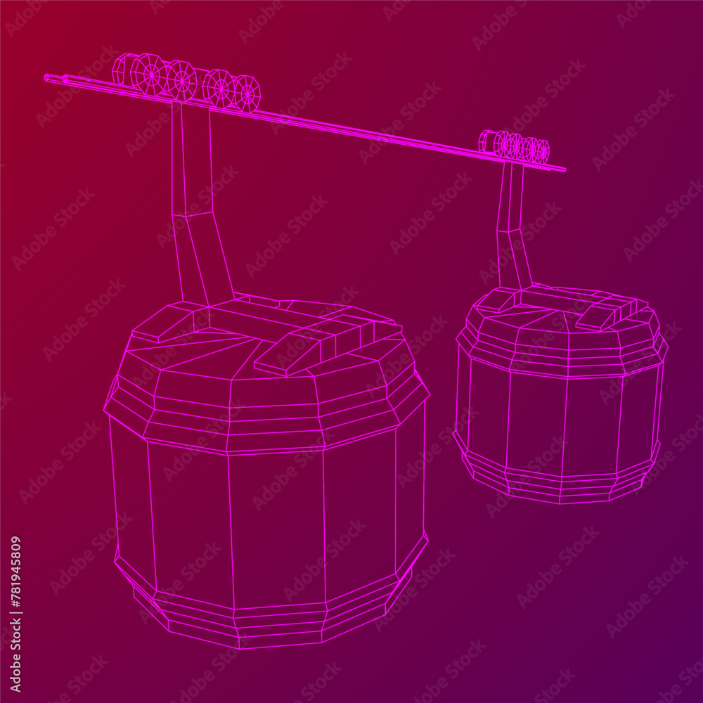 Cable car cabin gondola. Funicular simple cableway concept. Wireframe ...