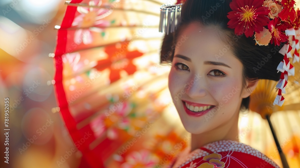 Japanese Geisha: Serene Smile and Graceful Umbrella in Traditional ...
