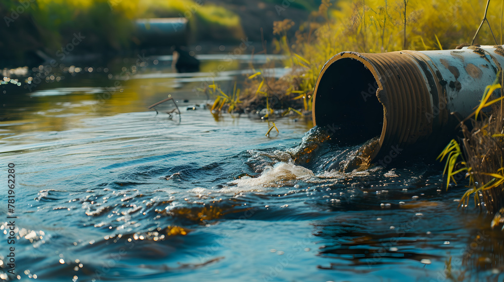 industrial pipe from factory, dirty water leakage into river from ...