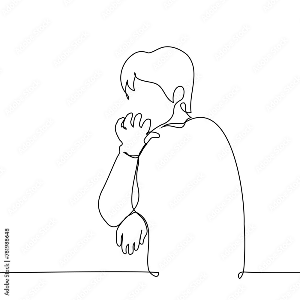 Silhouette Of A Man From Behind And From The Side He Rests His Chin On