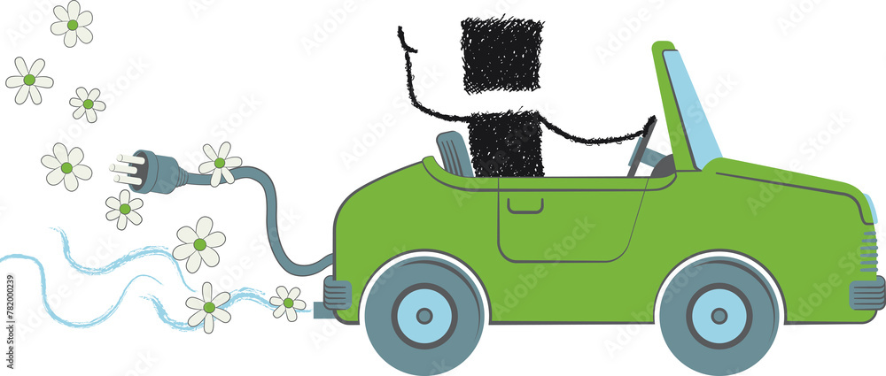 Eco car, stick figure. Illustration of a stick figure driving an ...