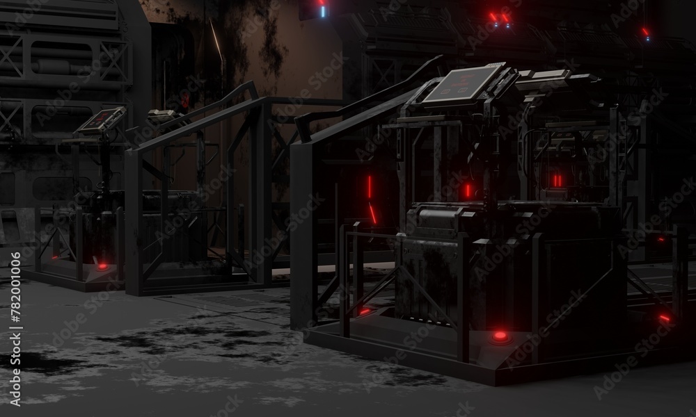 General base of operations control room interior in dark scene 3d ...