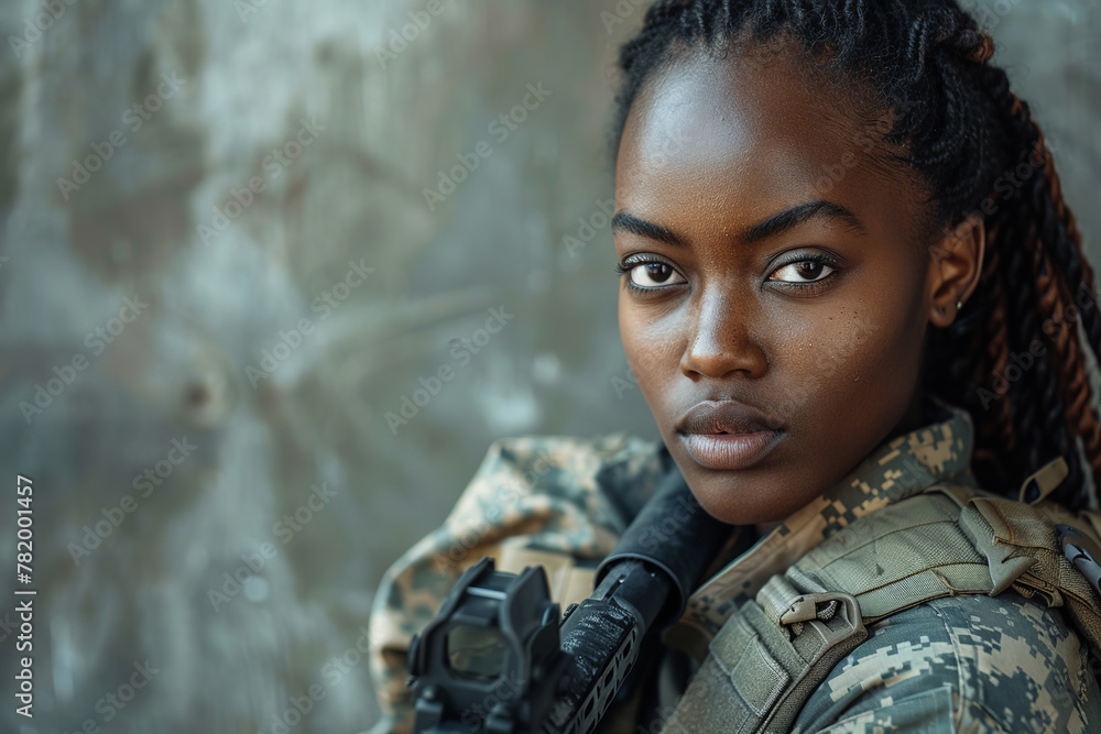 african american woman, special forces soldier, armed woman in black ...