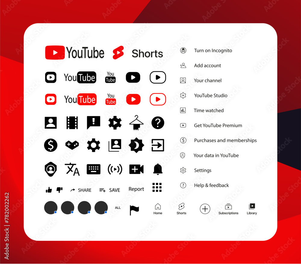YouTube button icon. Set screen social media and social network ...