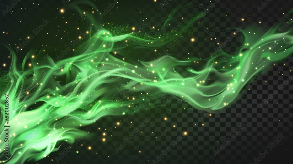 An overlay effect of green fire sparks on a transparent background ...