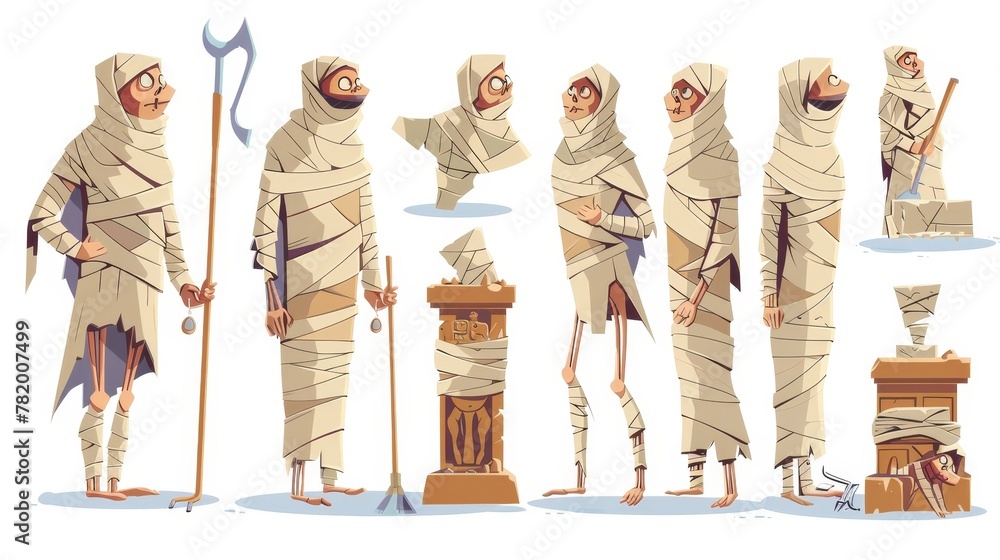 The mummification process cartoon modern illustration depicting ...