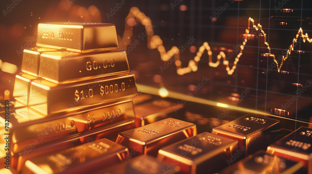 Gold bars, stacked together with line graph showing gold price. gold ...