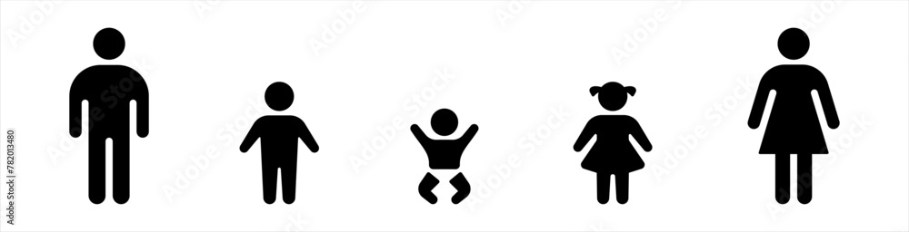 family icon set in flat style. People symbol. Person growing up from ...