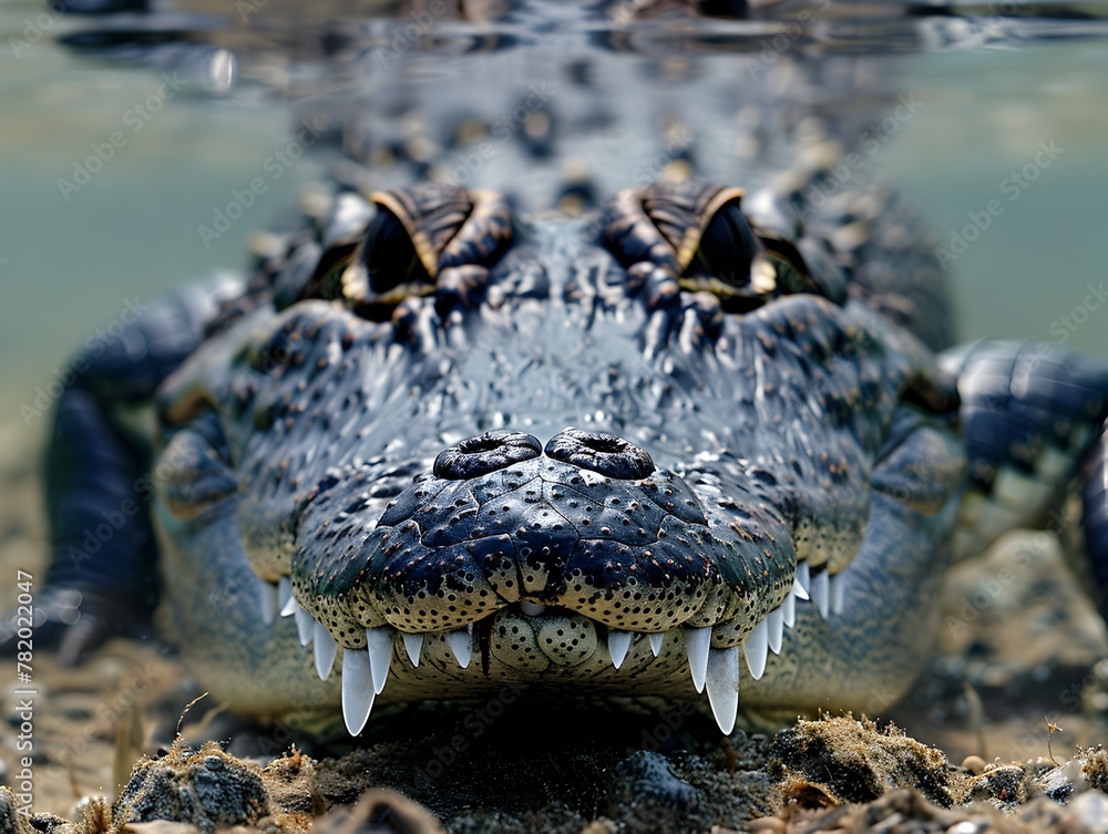 Crocodile Lying in Wait Just Below the Water s Surface Its Eyes and ...