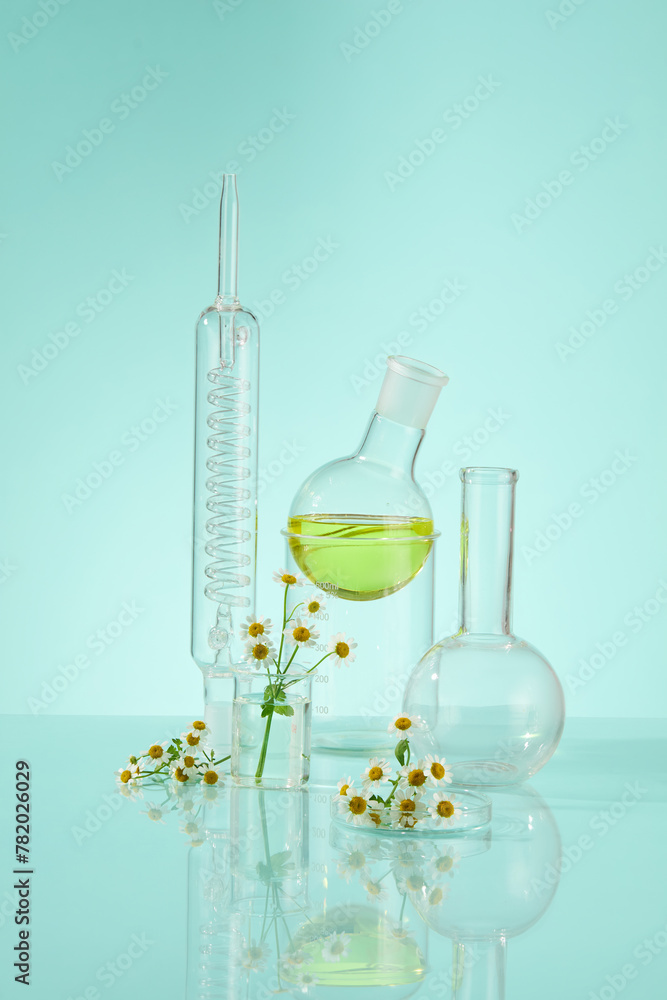 Creative photo for medicine or cosmetic product experiments with lab ...