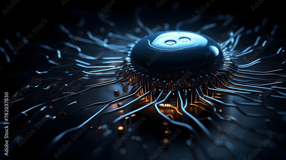 Futuristic Artificial Neuron Concept with Binary Code Transmission Lines Resembling a Microchip ...