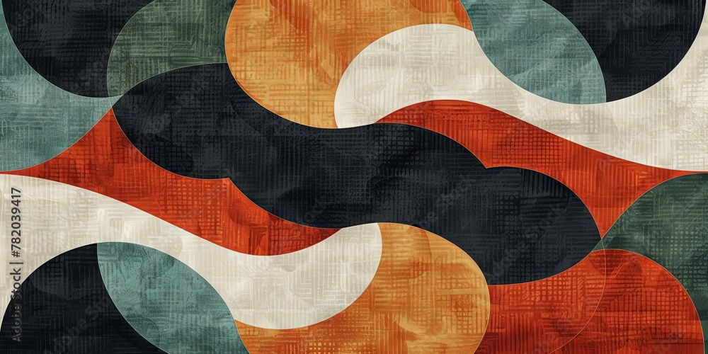 Design vintage wallpaper featuring flowing geometric shapes in a mid ...