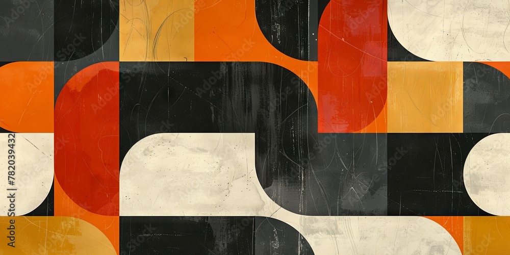 Design vintage wallpaper featuring flowing geometric shapes in a mid-century color scheme ...