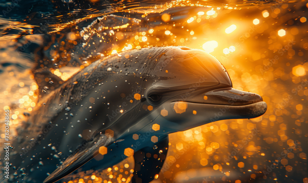 Ultra realistic cinematic beautiful photo of a dolphine, swimming in ...