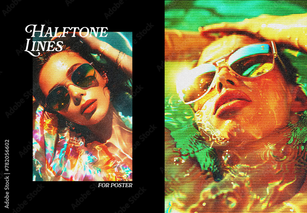 Vintage Print Halftone Poster Photo Effect Mockup Stock Template ...