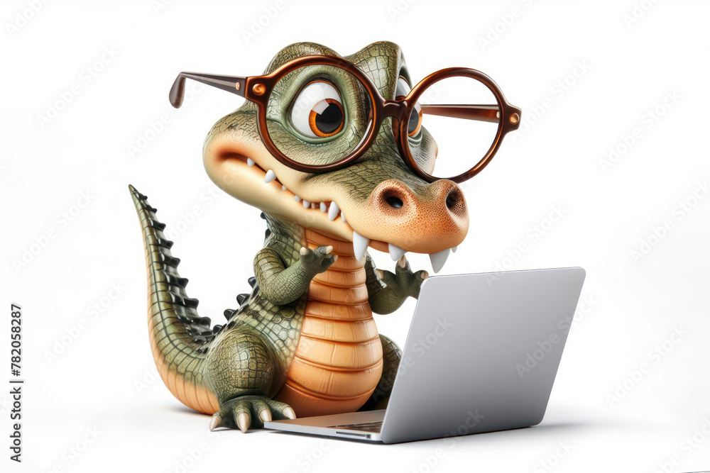 Alligator with glasses and a surprised look on her face is looking at a ...