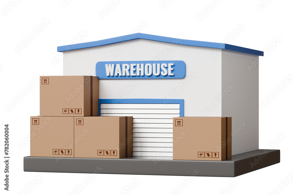 3d Warehouse building cargo with cardboard boxes or parcel storage ...