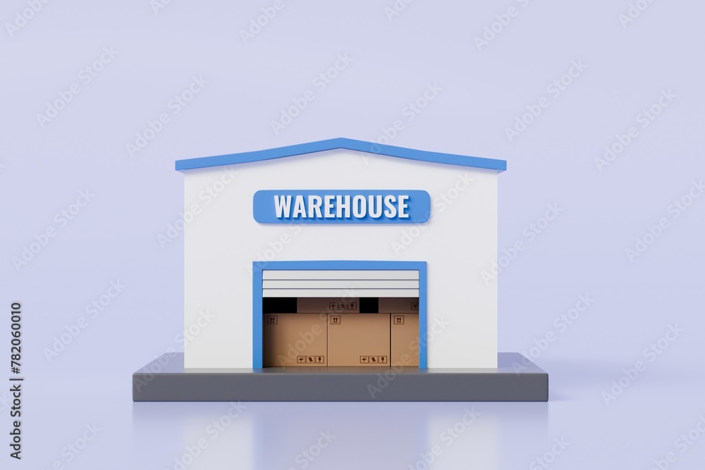3d Warehouse building cargo with cardboard boxes or parcel storage ...