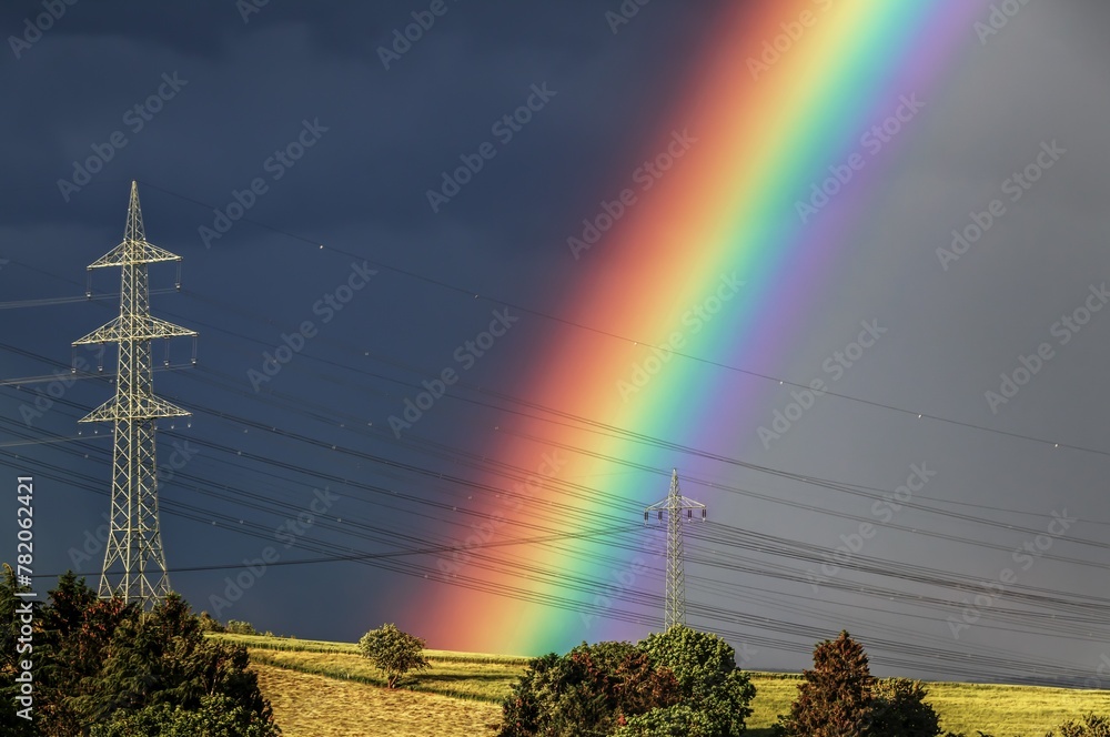 The towering electric pole, with its sturdy structure and wiry tendrils ...