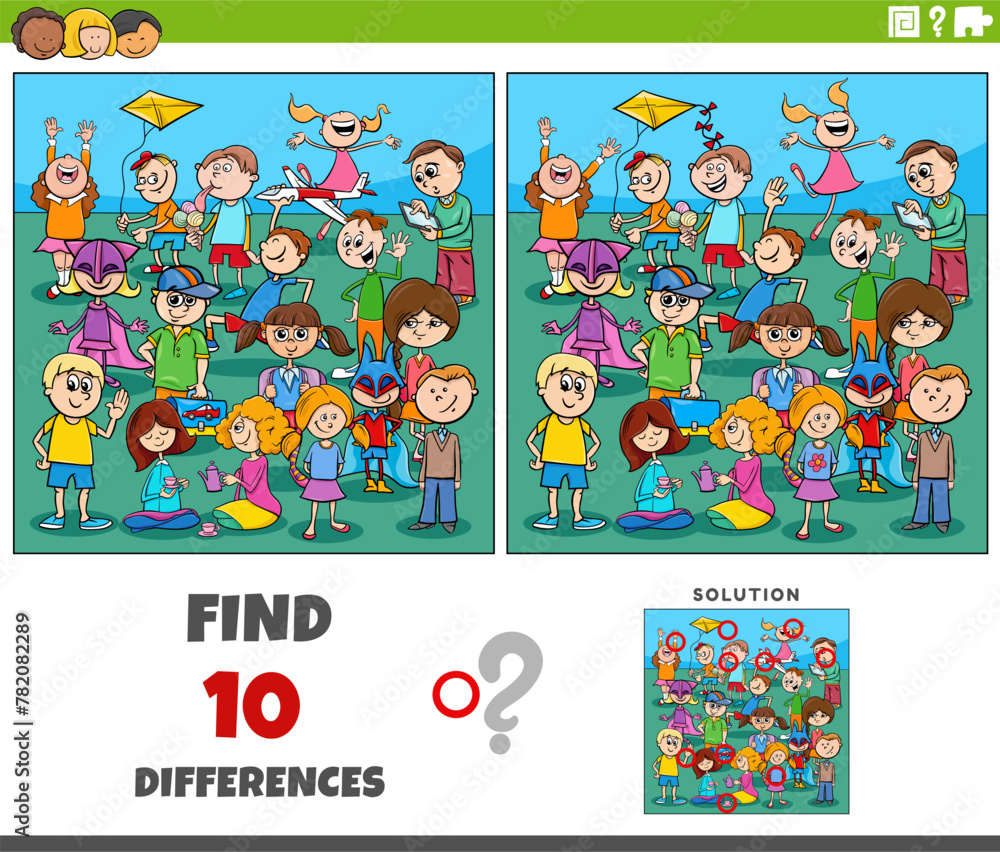 differences activity with cartoon children characters group Stock ...