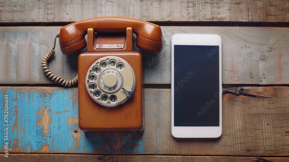 Comparison of old telephone and smartphone. Evolution of technology ...