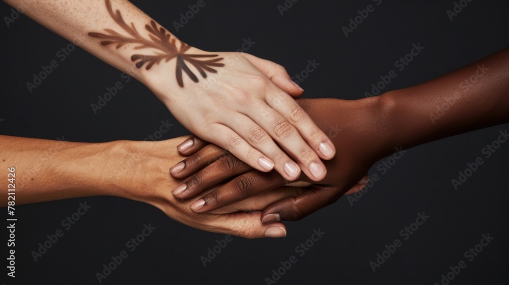 Business people of different ethnicities joining hands together over ...