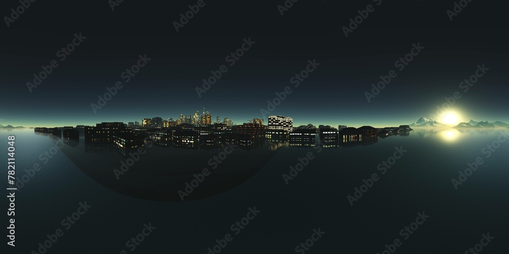 Night city, Cityscape, Environment map. HDRI map. Equirectangular ...