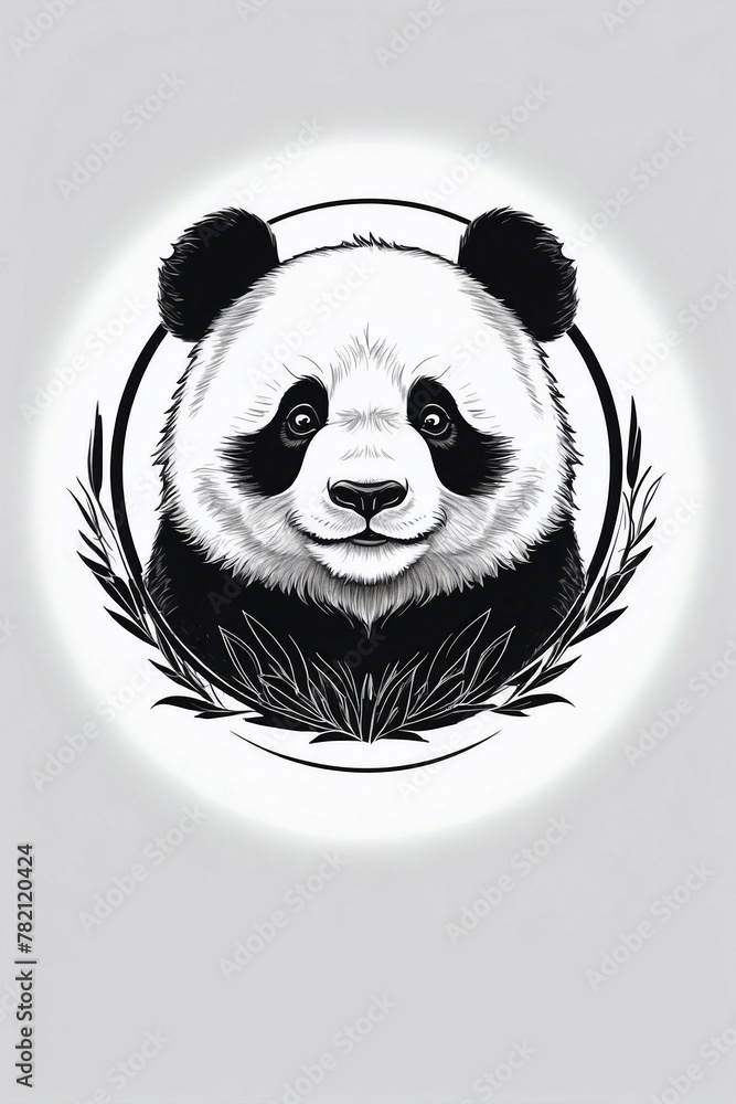 Black and white outline of a panda head on a white background in a ...