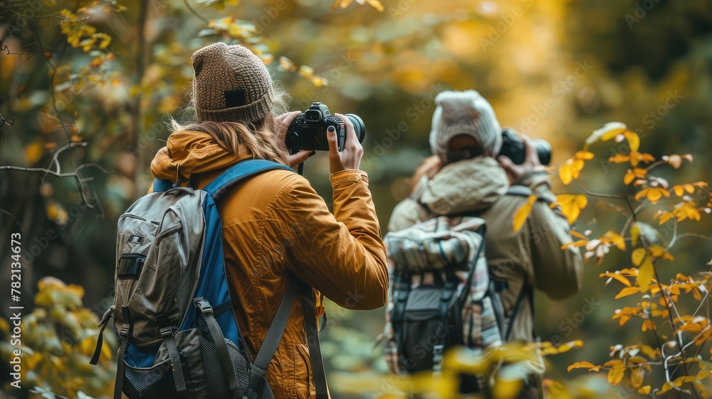 irdwatching excursion, Photograph birdwatchers observing and ...