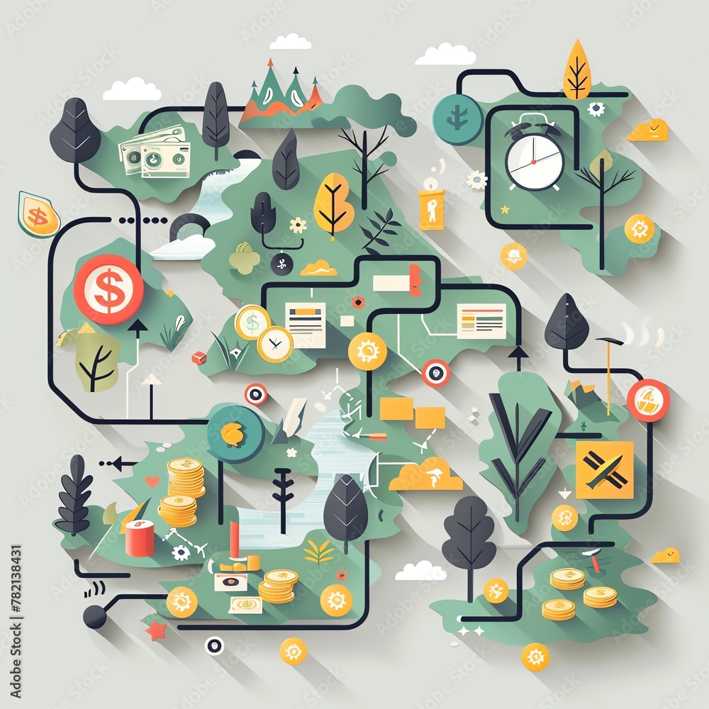 Cash flow strategies, vibrant flowcharts, money streams in nature ...