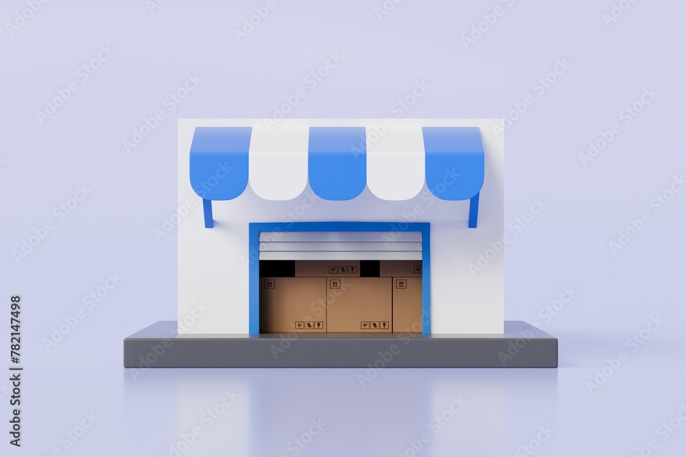 3d Warehouse building store cargo with cardboard boxes or parcel ...